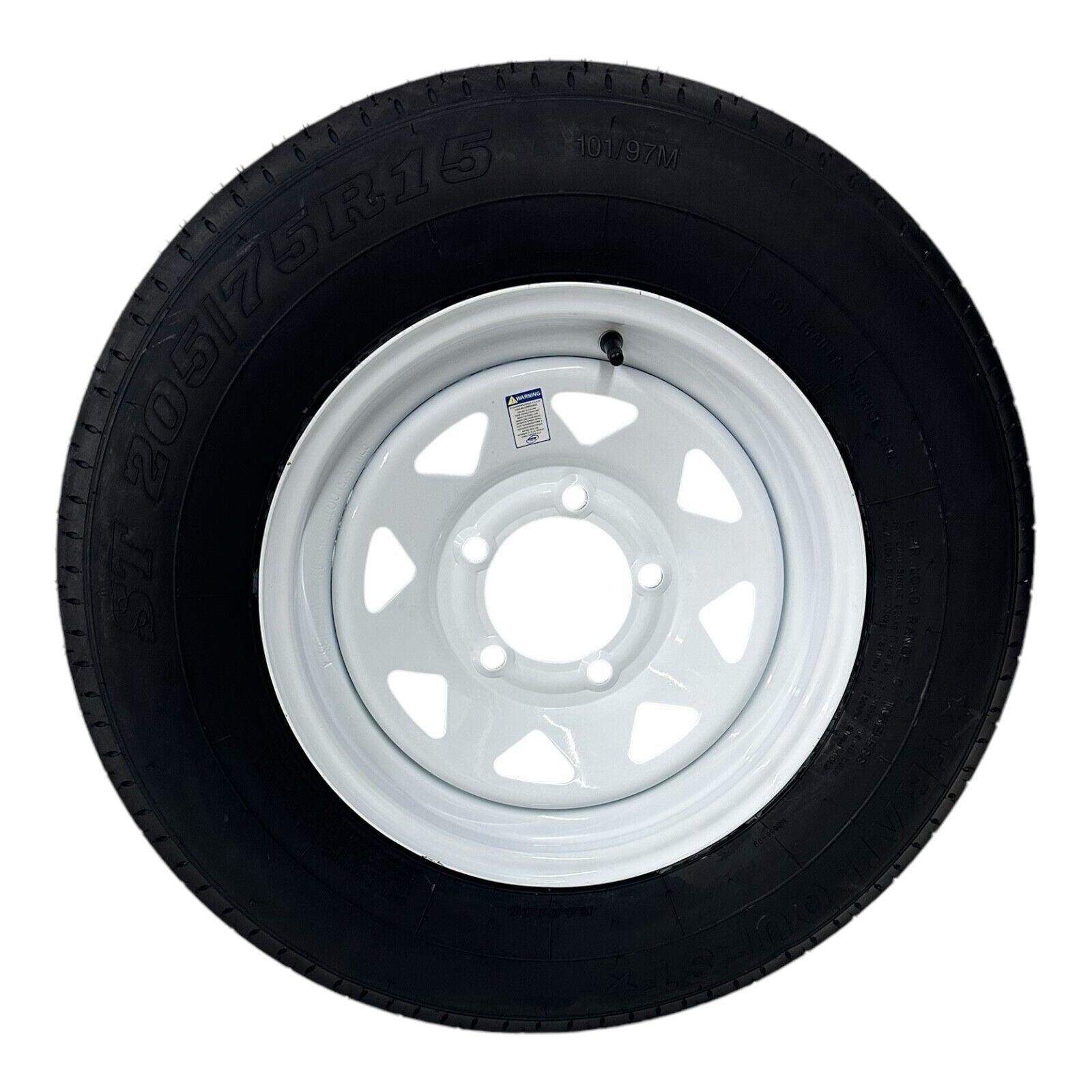 TrailQuest ST205/75R15 Radial Trailer Tire LRC 6 Ply on 5 Lug White Sp ...