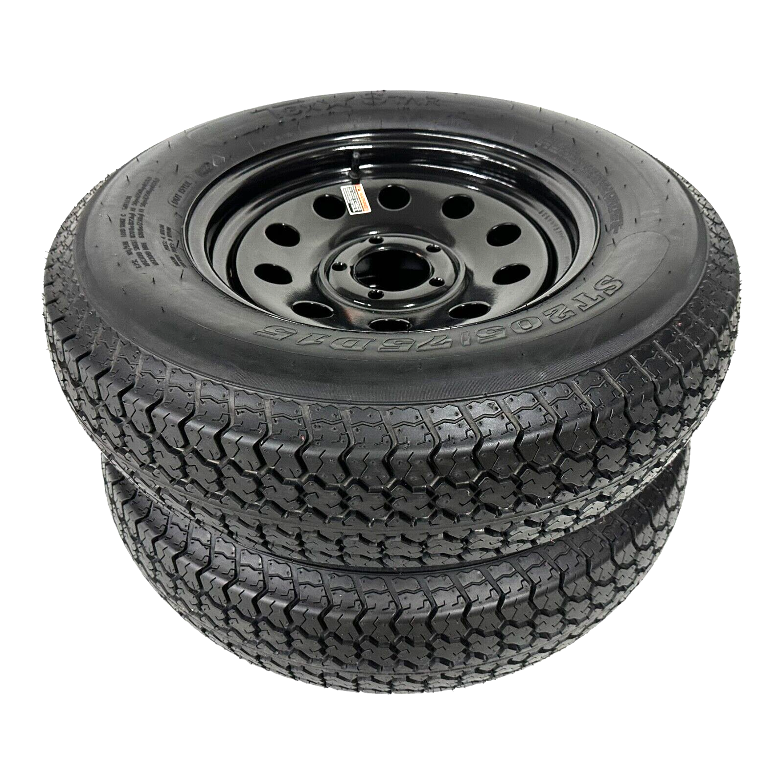 2-PK Tex Star ST205/75D15 LRC 5 Lug with 5x4.5" Black Wheel Modular Ri ...